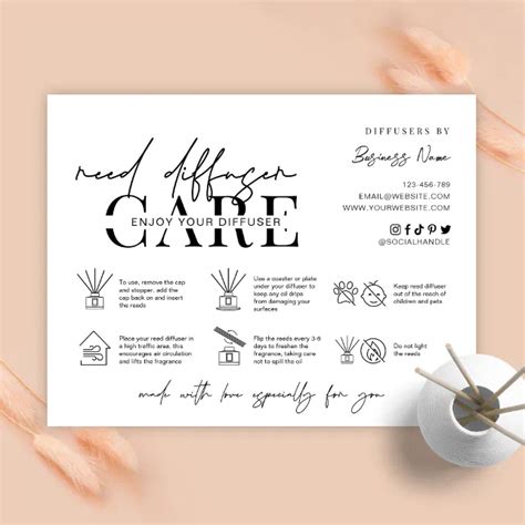 Minimalist Reed Diffuser Care Instructions Card Zazzle