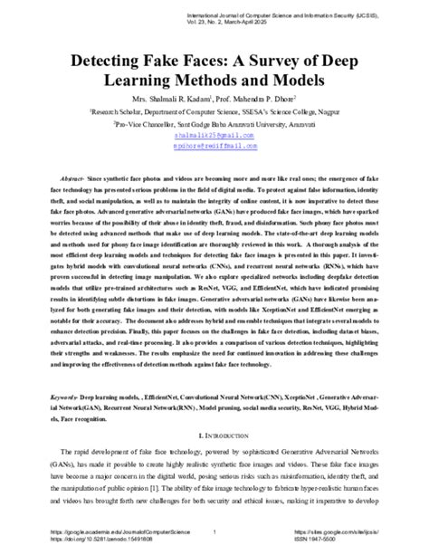 Pdf Detecting Fake Faces A Survey Of Deep Learning Methods And Models