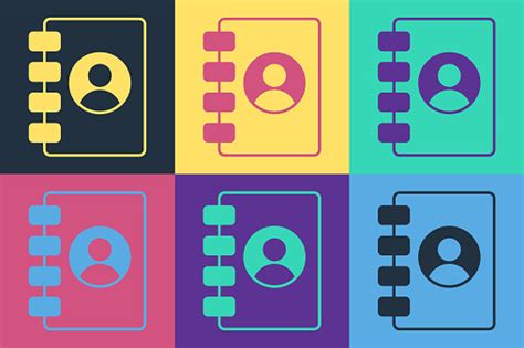 컬러 배경에 격리 된 팝 아트 주소 북 아이콘 노트북 주소 연락처 디렉토리 전화 전화 번호부 아이콘 벡터 리스트에 대한 스톡 벡터 아트 및 기타 이미지 Istock