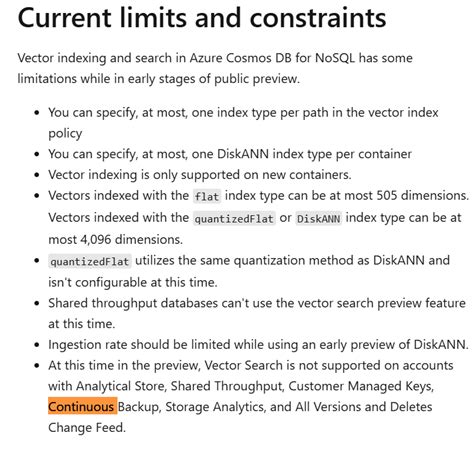 vector search in azure cosmos db for nosql preview is not supported