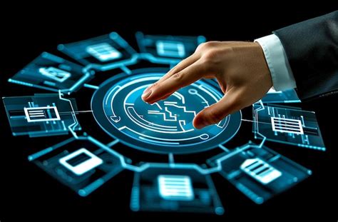Businessman Touching Digital Document Management System Interface Premium Ai Generated Image