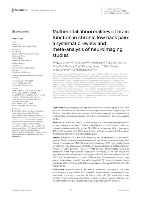 Pdf Multimodal Abnormalities Of Brain Function In Chronic Low Back