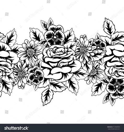 Hakuun Seamless Monochrome Pattern Flowers Greeting Cards Liittyvä Vektorikuva Rojaltivapaa