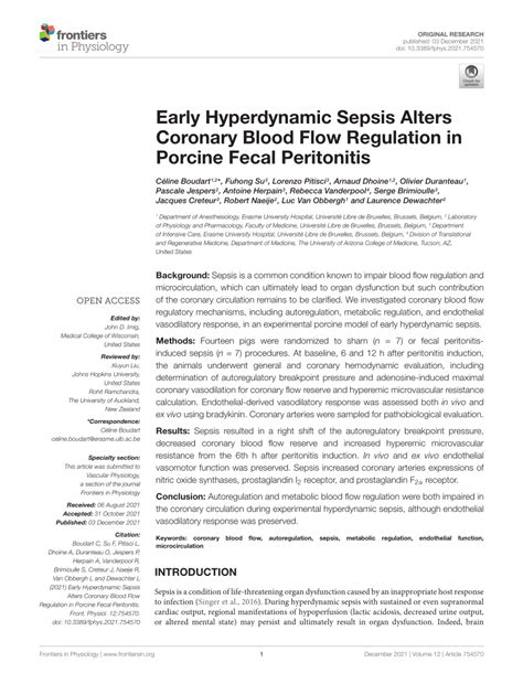 Pdf Early Hyperdynamic Sepsis Alters Coronary Blood Flow Regulation