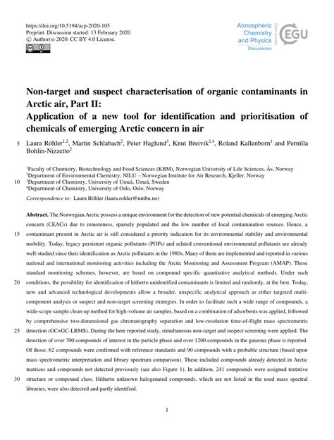 Pdf Non Target And Suspect Characterisation Of Organic Contaminants