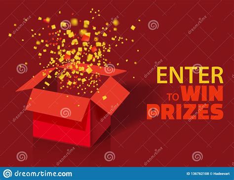 Open Red T Box And Confetti With Colorful Particles Enter To Win