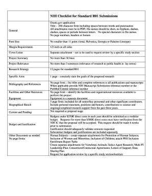 Fillable Online NIH Checklist For Standard R Submissions Fax Email Print PdfFiller