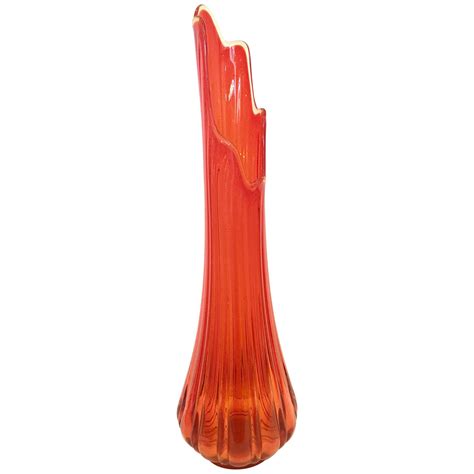 Mid Century Modern Bright Orange Optic Slag Glass Vase For Sale At 1stdibs