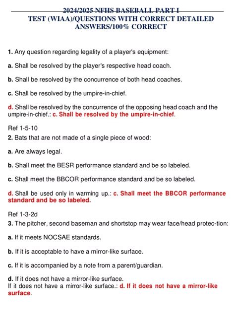 NFHS BASEBALL PART I TEST WIAA QUESTIONS WITH CORRECT DETAILED ANSWERS CORRECT