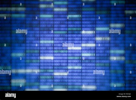 Blockchain Data Glowing Blue And White Binary Data Code Background For