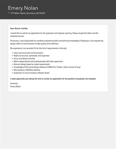 Graduate Civil Engineer Cover Letter Velvet Jobs