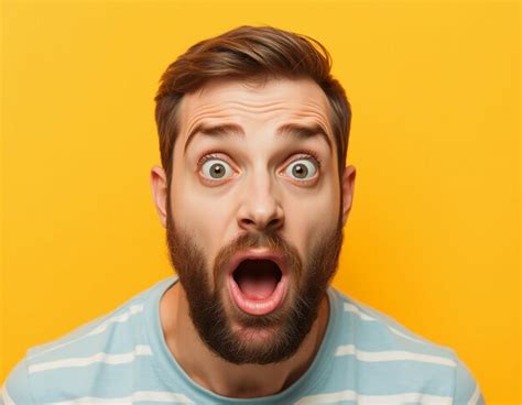 Surprised Young Man With Beard And Green Eyes Looking At The Camera