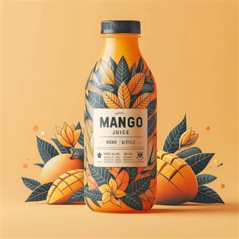 Mango Juice Bottle With Solid Background Premium AI Generated Image