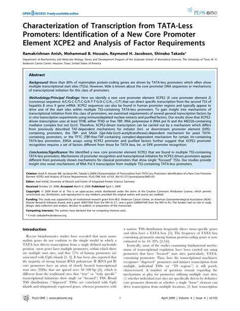 Pdf Characterization Of Transcription From Tata Less Promoters