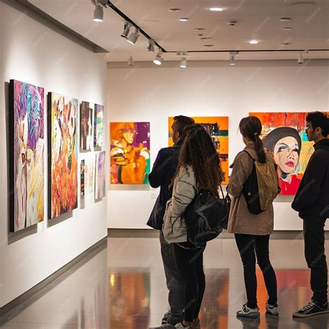 A Global Art Exhibition In A Modern Gallery Featuring Artworks From