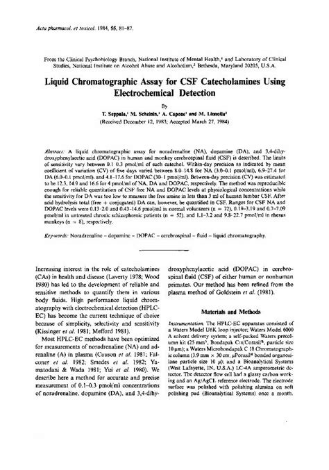 Pdf Liquid Chromatographic Assay For Csf Catecholamines Using