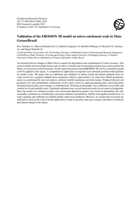 Pdf Validation Of The Erosion 3d Model On Micro Catchment Scale In Mato Grosso Brazil