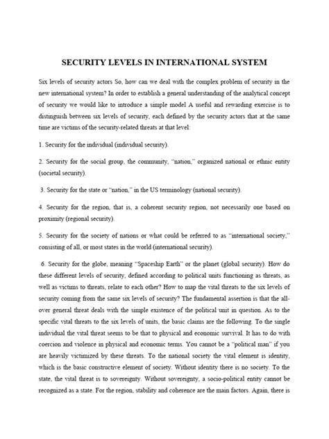 Security Levels In International System Pdf Self Determination