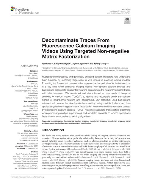 Pdf Decontaminate Traces From Fluorescence Calcium Imaging Videos