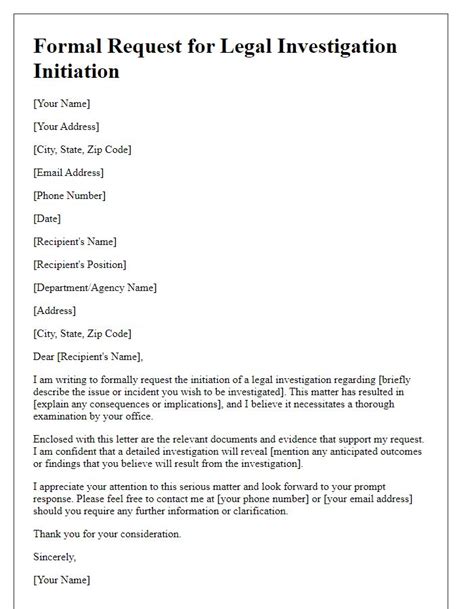 Letter Template For Launching Legal Investigation Request Free