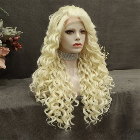 Imstyle Platinum Blonde Kinky Curly Glueless Lace Front Synthetic Wigs