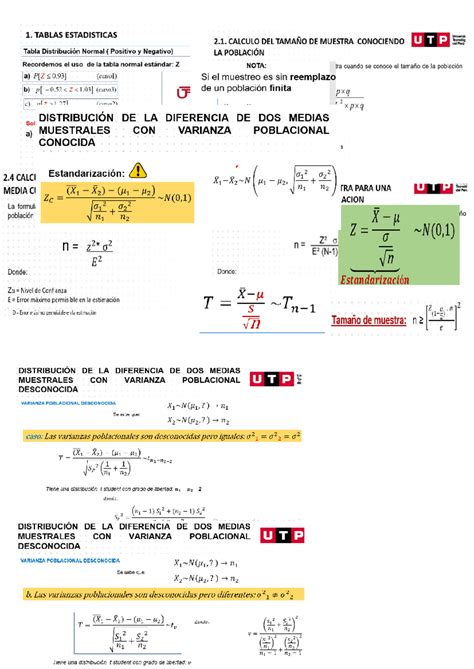 Formulario Pc1 Resumen Estadistica Inferencial Studocu