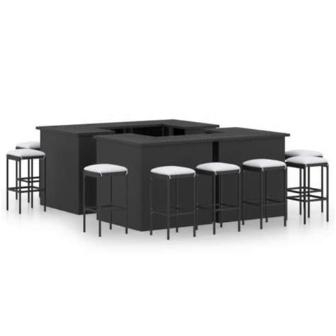 Vidaxl 16 Piece Patio Bar Set With Cushions Poly Rattan Black 16 Pcs