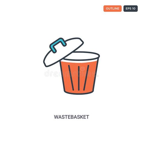 2 Color Wastebasket Concept Line Vector Icon Isolated Two Colored