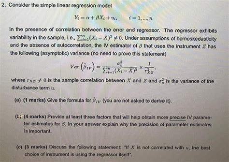 2 Consider The Simple Linear Regression Model Yi A