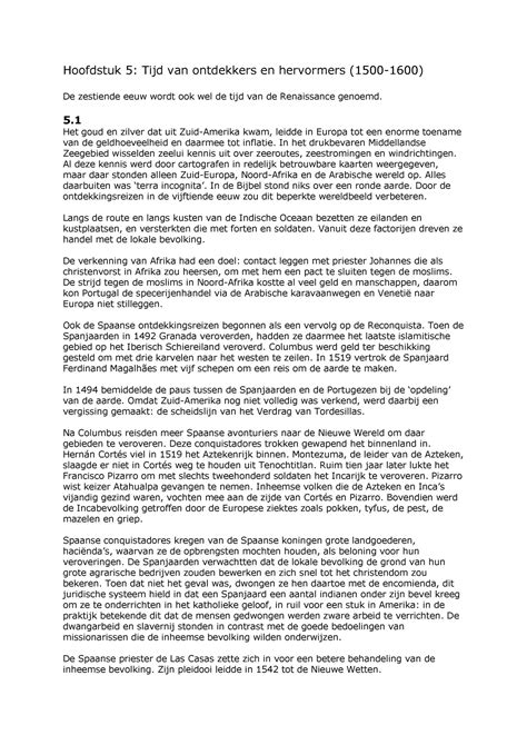 Samenvatting H5 Tijd Van De Ontdekkers En Hervormers Hoofdstuk 5 Tijd Van Ontdekkers En