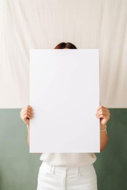 Premium Ai Image A Woman Holding Up A White Sign In Front Of Her Face