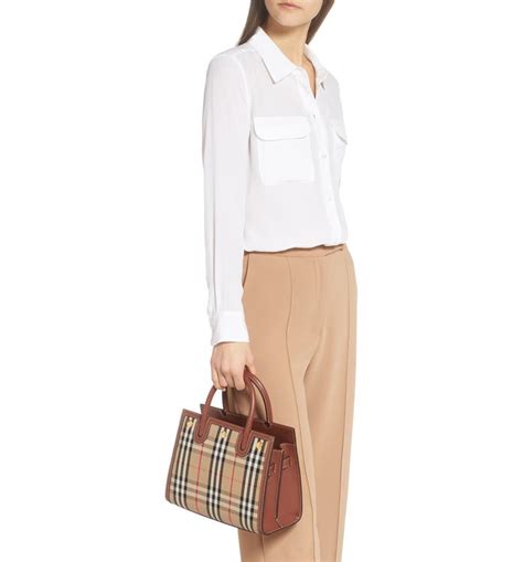 Burberry Small Title Check Double Handle Canvas And Leather Bag Nordstrom