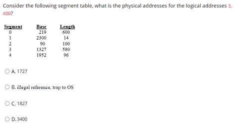 Solved Consider The Following Segment Table What Is The