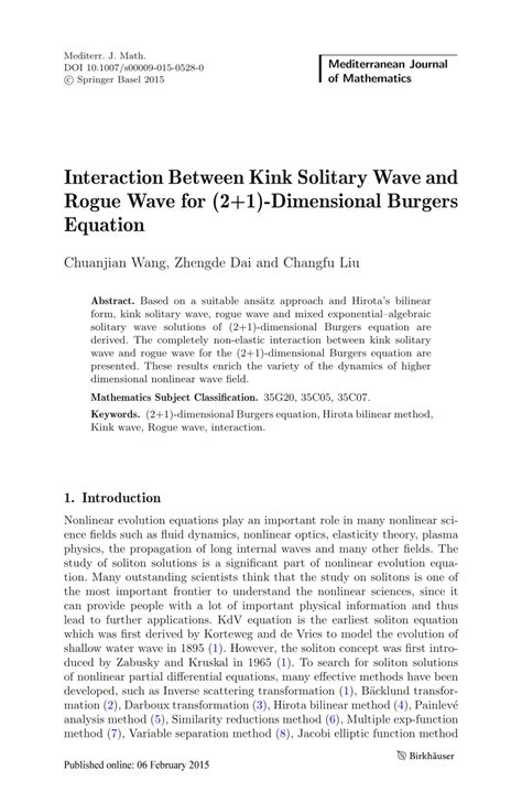 Pdf Interaction Between Kink Solitary Wave And Rogue Wave For 21
