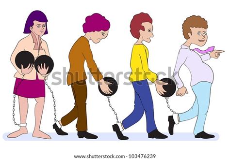 Woman Holding Her Chain Other Man Stock Illustration 103476239