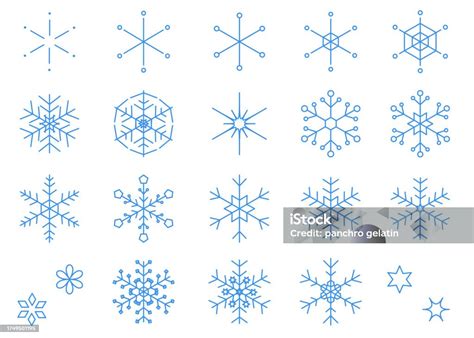 Simple Blue Snowflake Line Drawing Illustration Set Stock Illustration