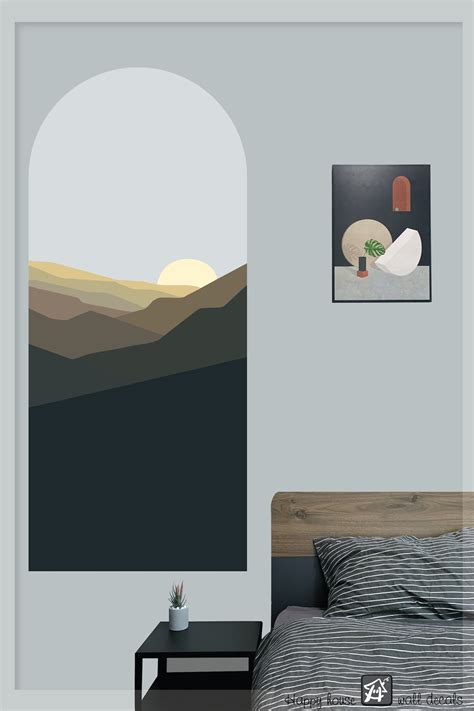 Arch Wall Decal Mountains Abstract Boho Sunset Artminimalist Etsy