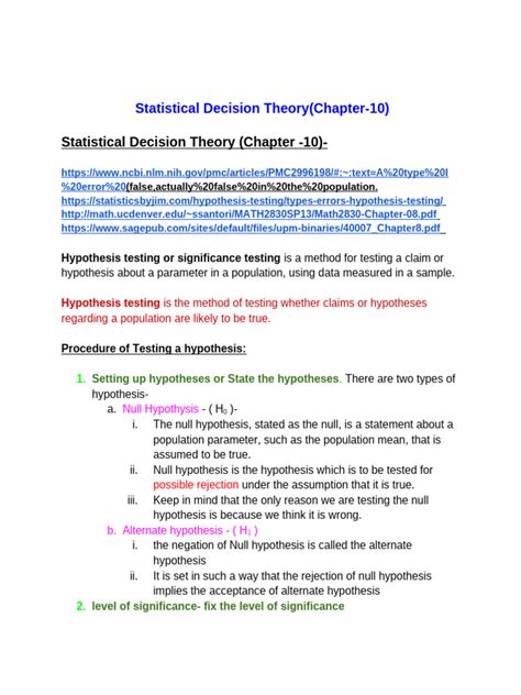 Unit2 Hypothesis Testing Pdf Statistical Significance Type I And