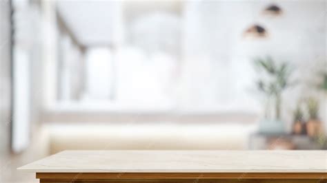 Mesa Con Fondo De Sala De Estar Borrosa Con Espacio De Copia Foto Premium