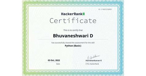 Bhuvana D On Linkedin Hackerrank Python