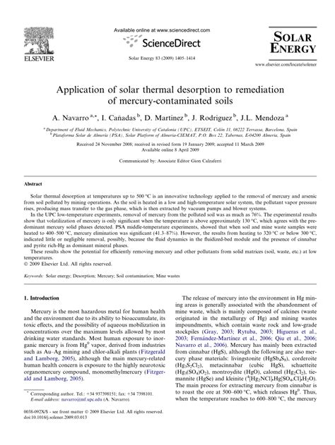 Pdf Application Of Solar Thermal Desorption To Remediation Of Mercury