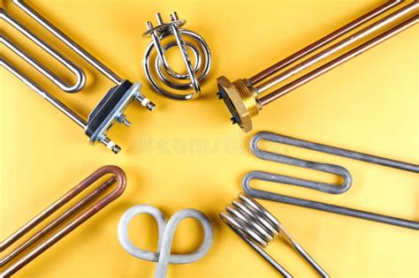 Set Of Different Types Tubular Electric Heating Elements Made Of Steel