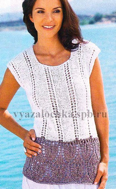 Туника топ с цветным ажурным низом спицами ЕЛЕНА ВЯЗАЛОЧКА Вязан Крючок ТОПЫ майки