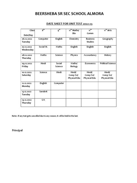 Datesheet 8 9 11 Unit Test 2022 23 Pdf