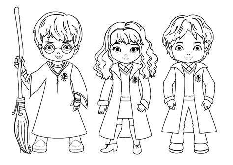 Harry Ron Y Hermione Dibujados En Estilo Kawaii Páginas De Harry Potter Para Imprimir