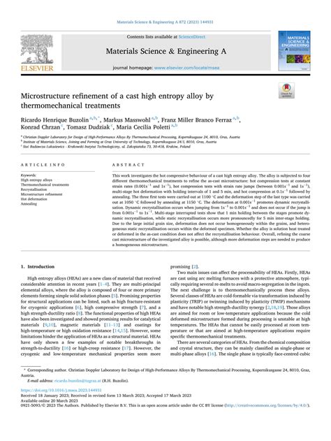 Pdf Microstructure Refinement Of A Cast High Entropy Alloy By