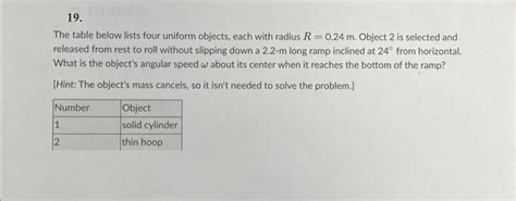 solved the table below lists four uniform objects each with