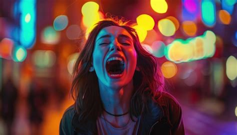 Premium Photo Frightened Woman Screaming At Night