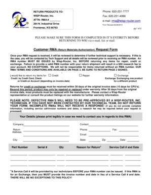 Fillable Online RMA Form WISP Router Fax Email Print PdfFiller