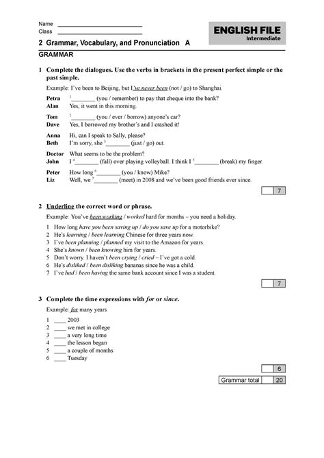 EIC Practice Exercises Unit Class Grammar Vocabulary And